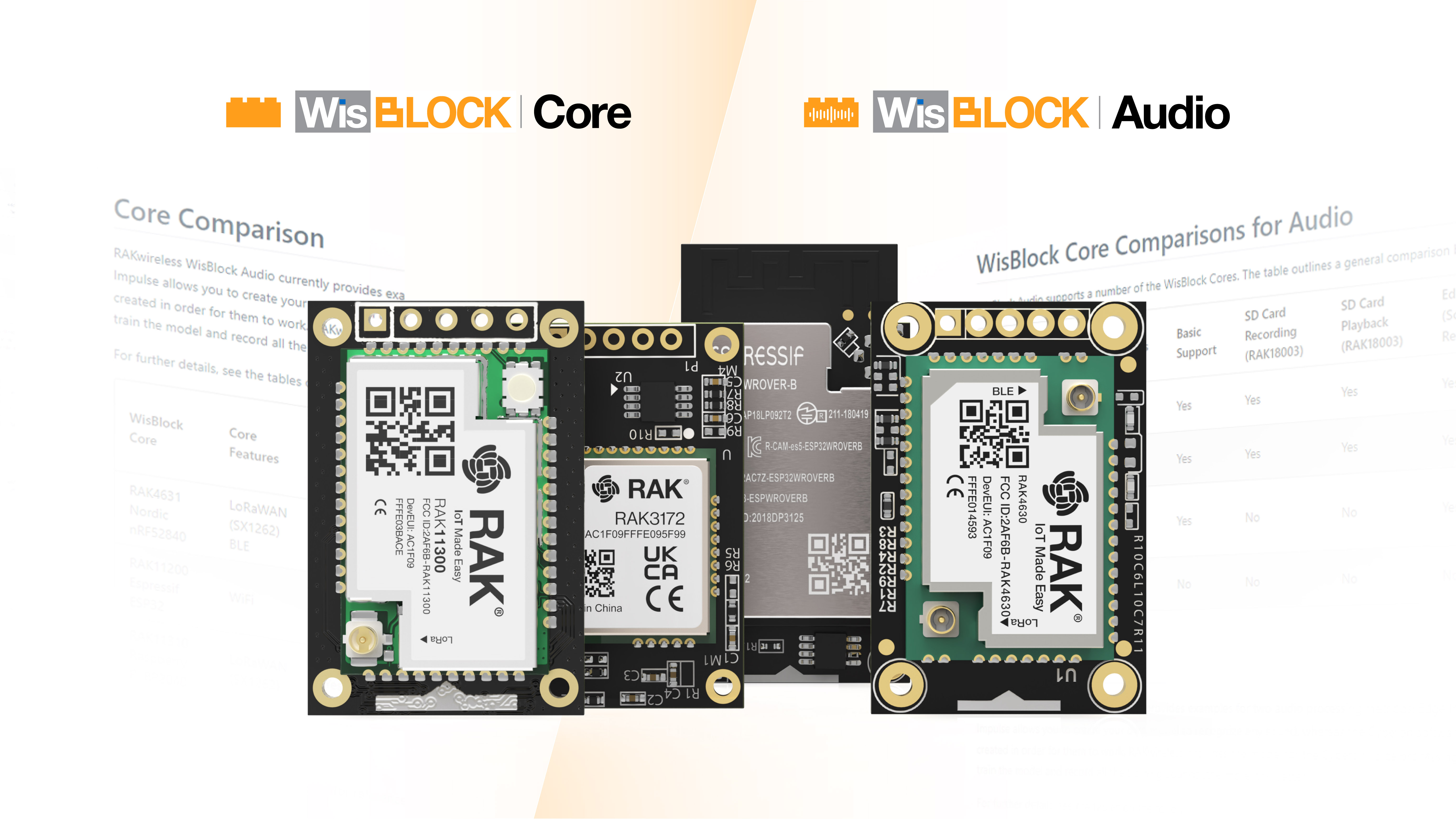 WisBlock Cores and Audio Processing Comparison Table – RAKwireless Learn